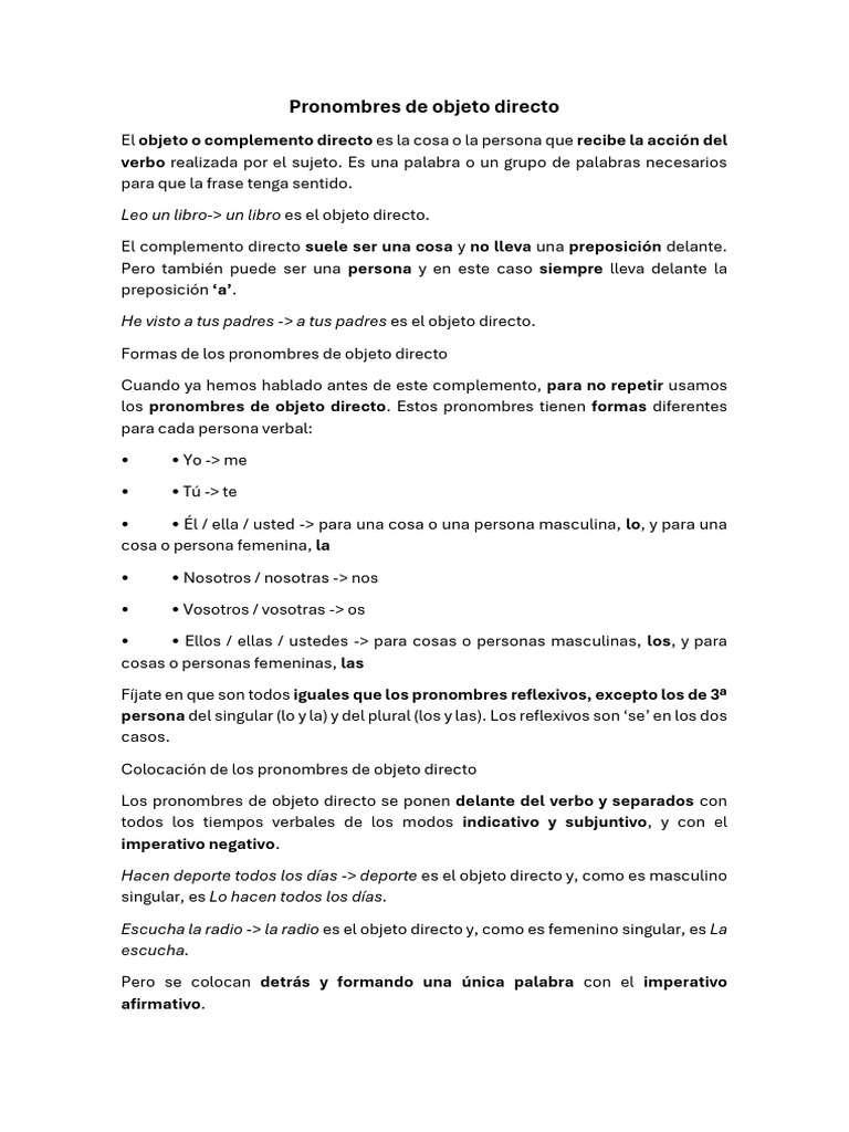 1B - Pronombres de Objeto Directo | PDF | Verbo | Objeto (gramática)