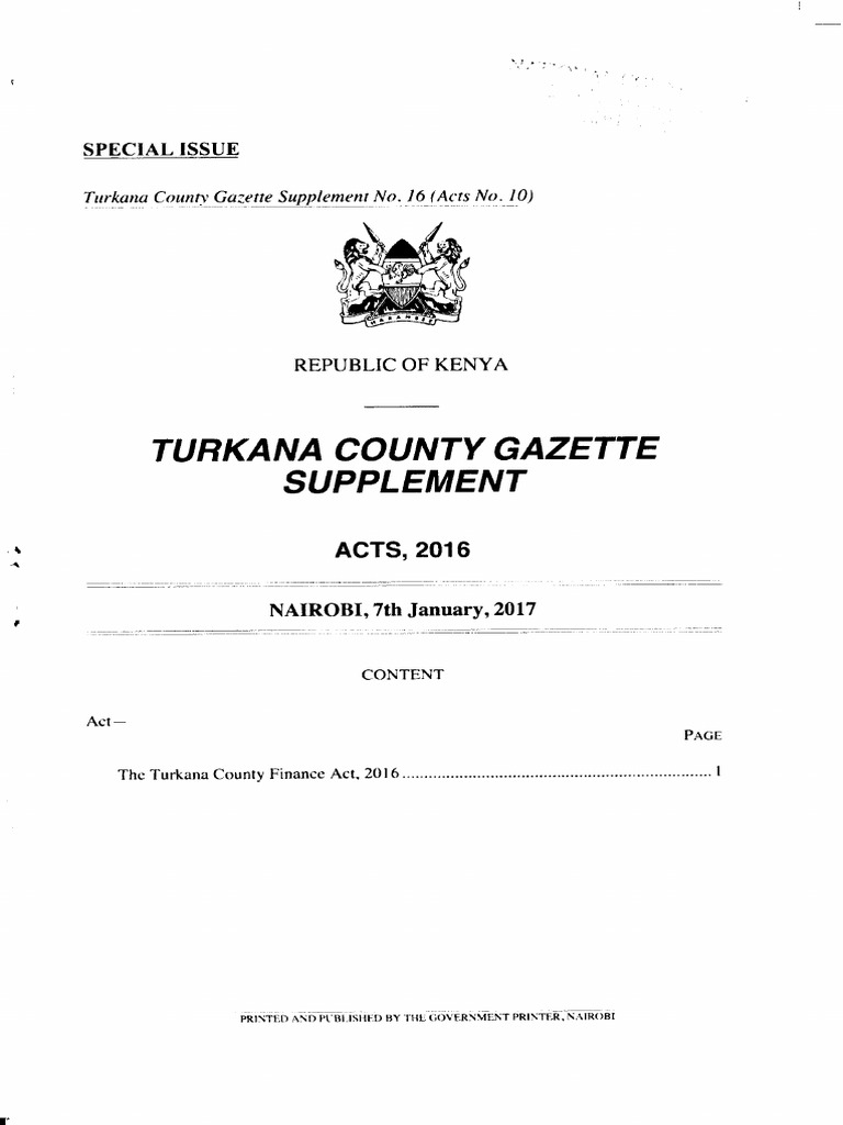 The Turkana County Finance Act 2016 | PDF | Taxes | Animal Slaughter