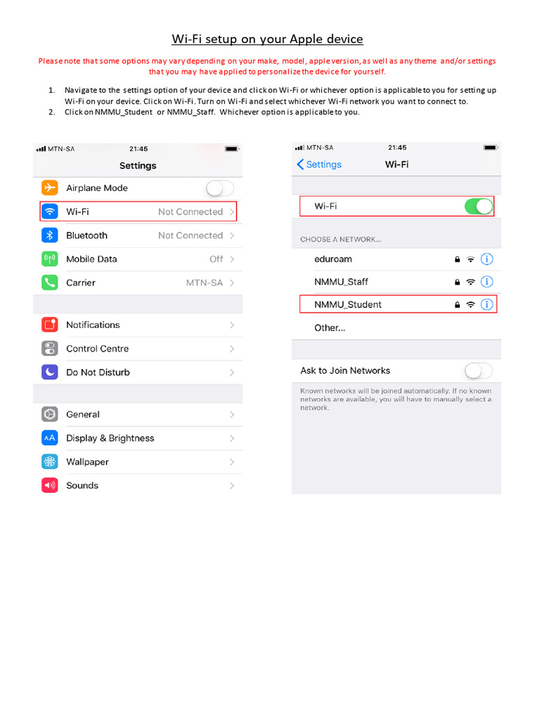 Apple Device Wi-Fi Setup Guide | PDF