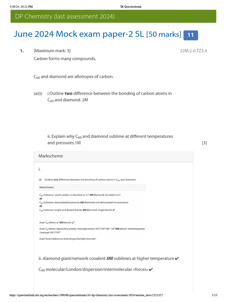 DP Chemistry June 2024 Mock Exam Paper | PDF | Chemical Polarity ...