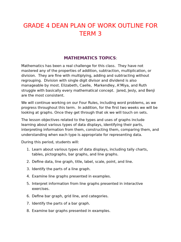 Grade 4 Term 3 Math & Grammar Plan | PDF | Respiratory Tract ...