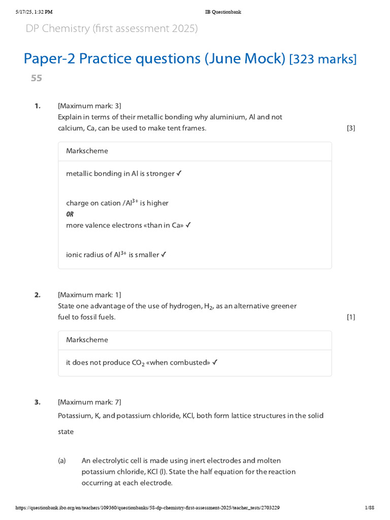 DP Chemistry Paper-2 Mock Questions | PDF | Methane | Ion