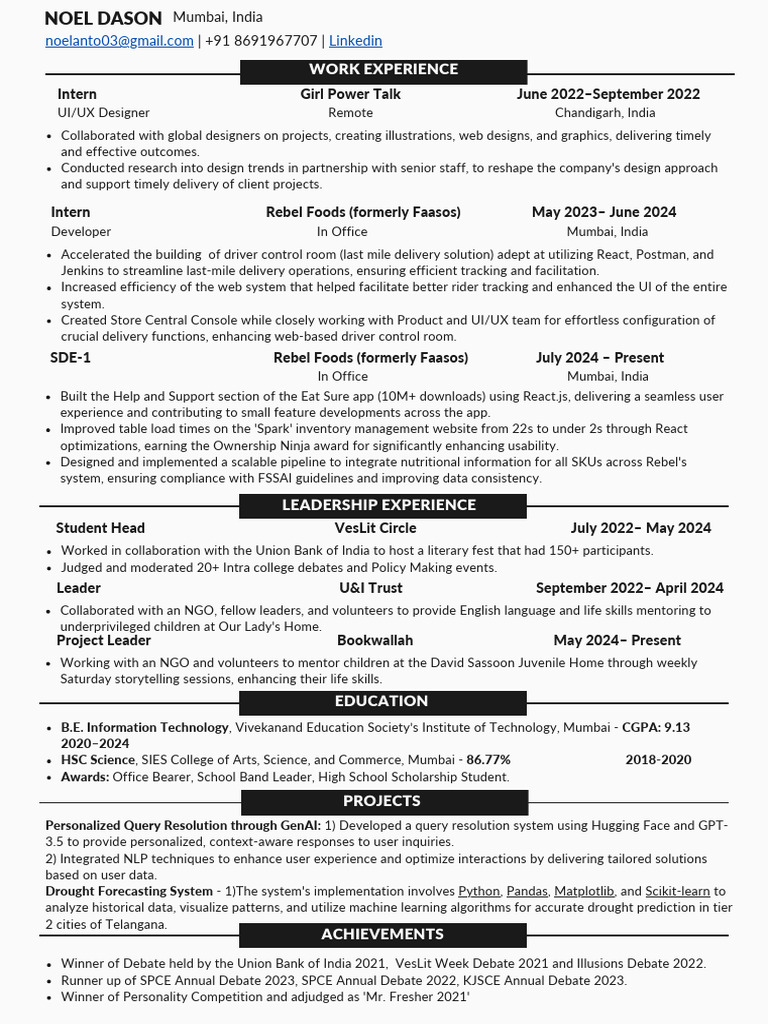 Noel Dason Resume | PDF | Computing | Software Engineering