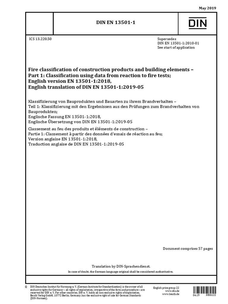 DIN EN 13501-1 Fire Classification Standard | PDF