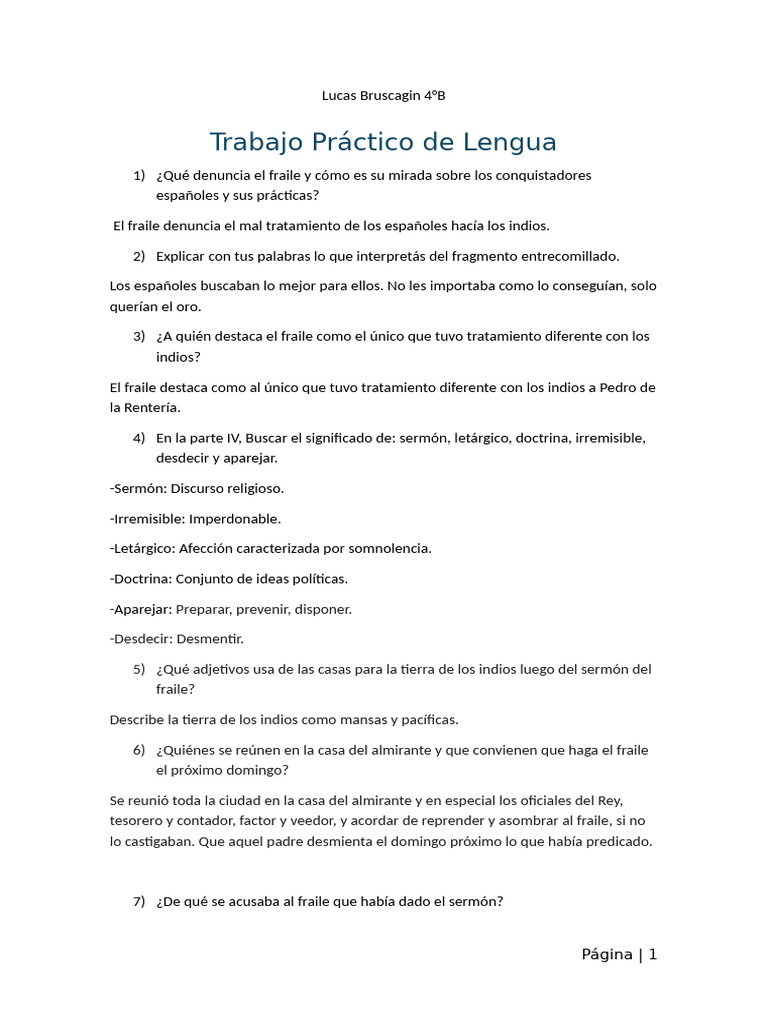 Crítica del fraile a los conquistadores | PDF