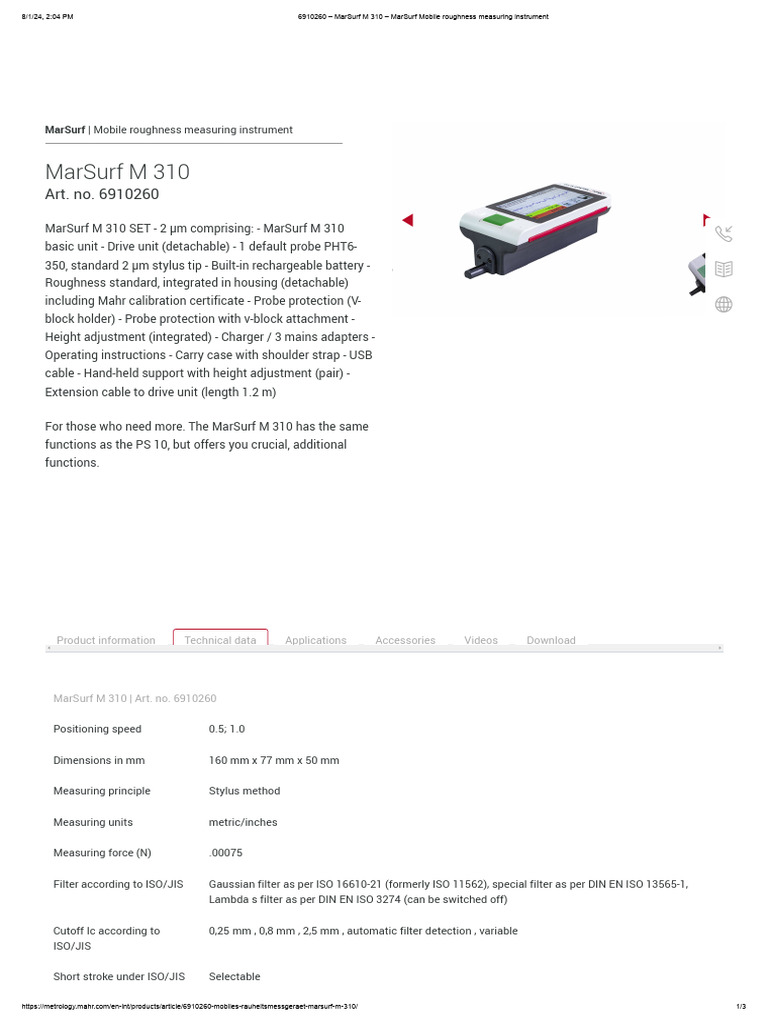 MarSurf M 310 - MarSurf Mobile Roughness Measuring Instrument | PDF