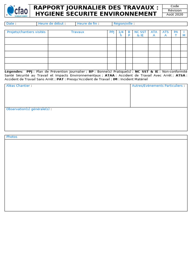 Rapport Journalier HSE de Chantier | PDF