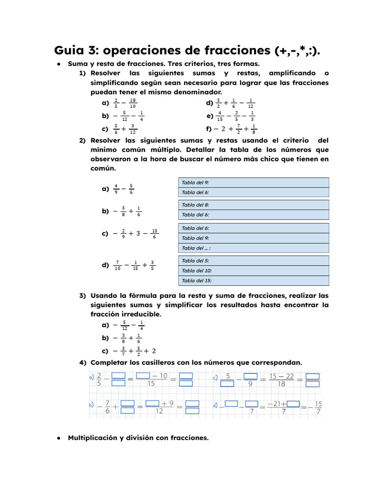 Operaciones con fracciones: guía práctica | PDF | Matemáticas discretas ...