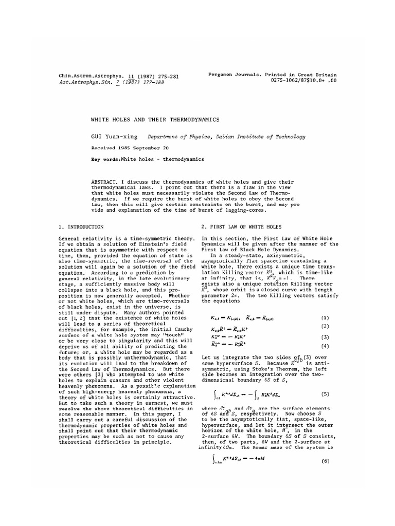 White Holes and Their Thermodynamics | PDF | Physics | Theory Of Relativity