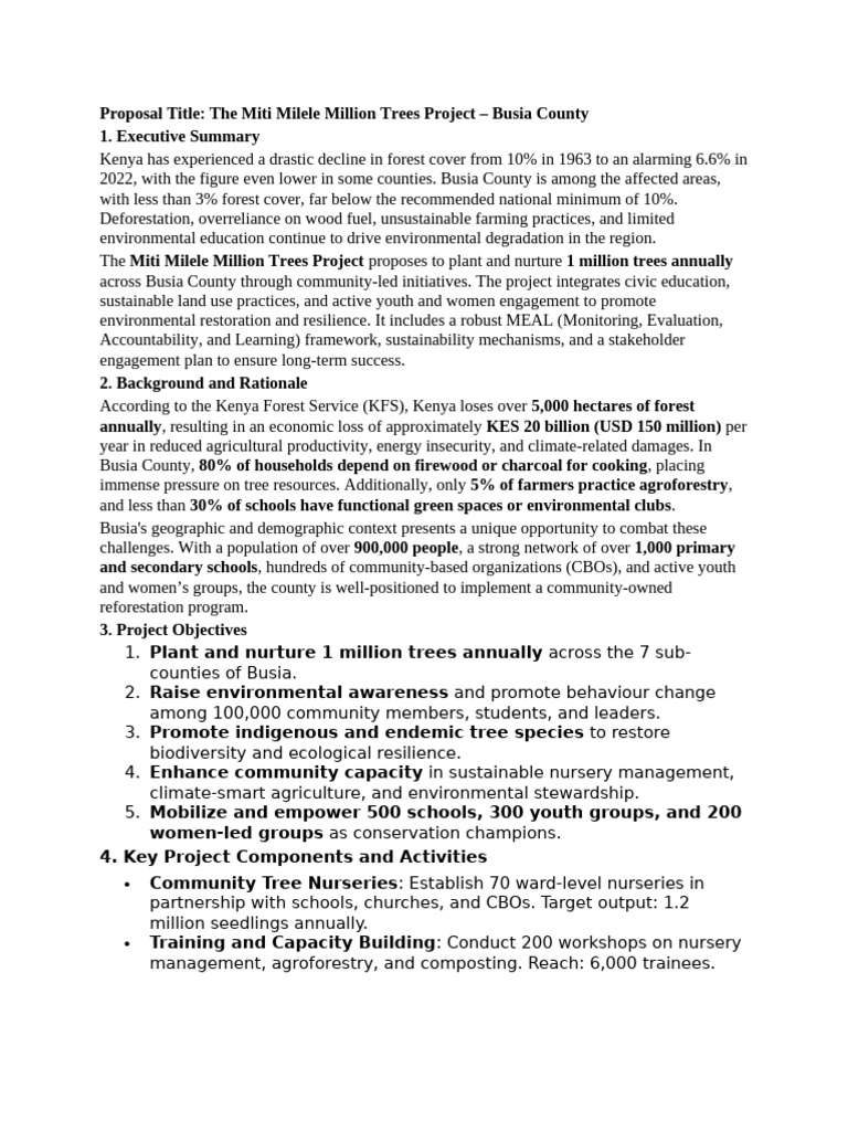 Miti Milele Million Trees Project Busia | PDF | Sustainability | Forests