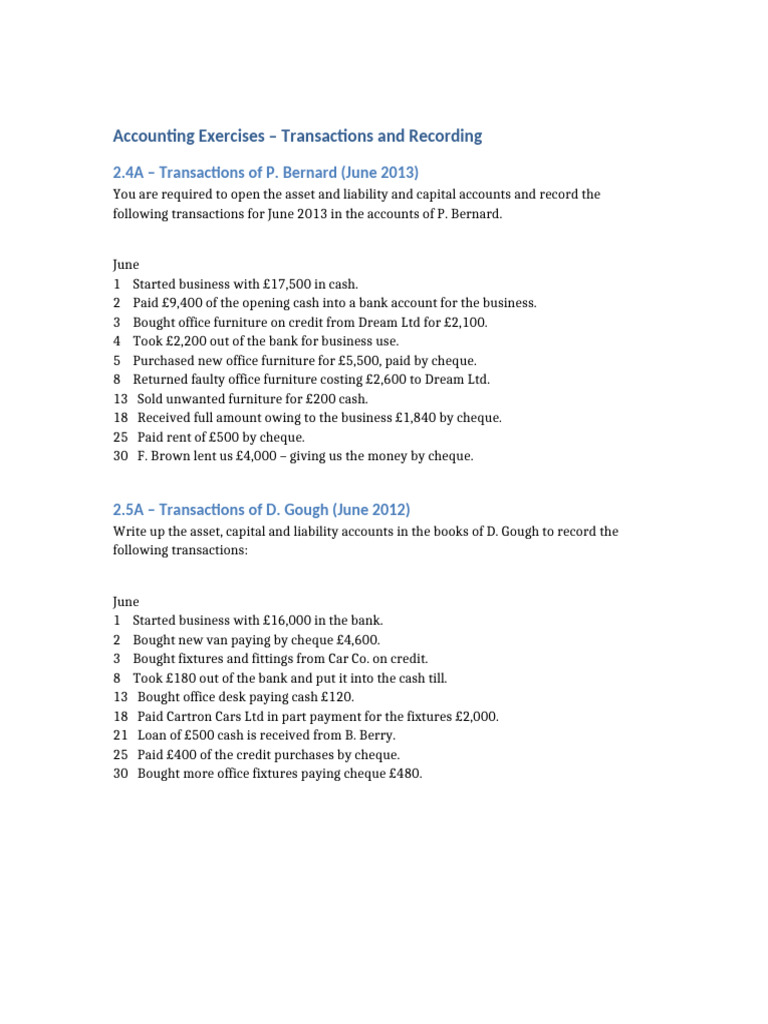 Accounting Transactions for P. Bernard | PDF