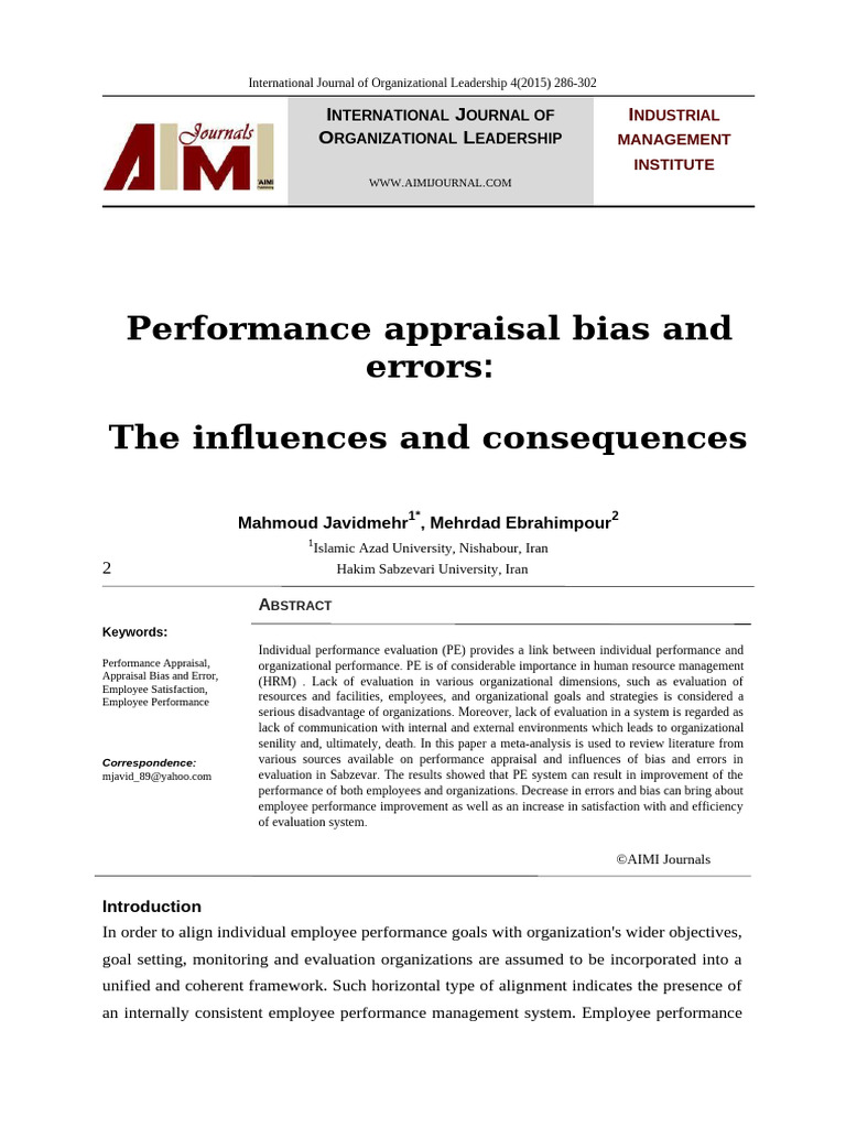 Performance Appraisal Bias & Errors - The Influences & Consequences | PDF | Performance ...