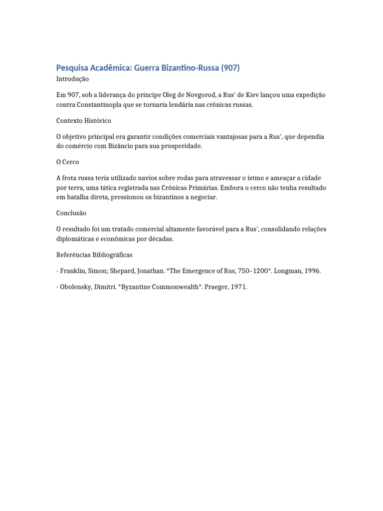 Guerra Bizantino-Russa de 907: Cerco e Tratado | PDF
