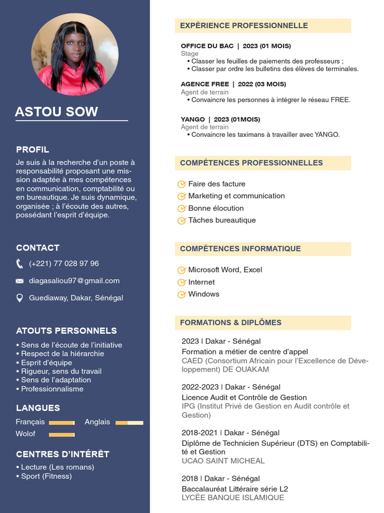 Profil d'Astou Sow - Compétences et Formations | PDF | Sénégal ...