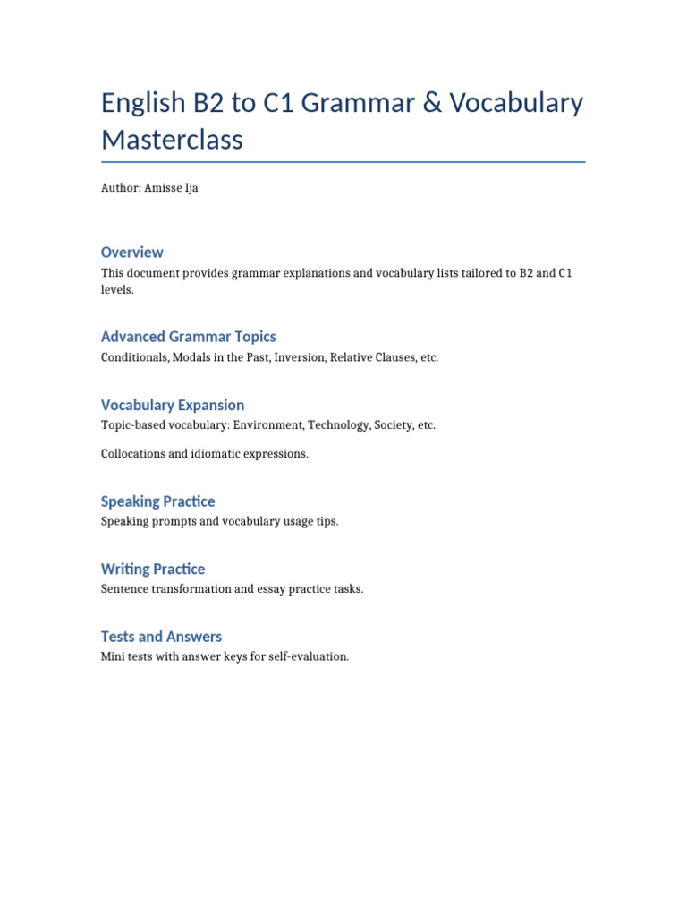B2 to C1 Grammar & Vocabulary Guide | PDF