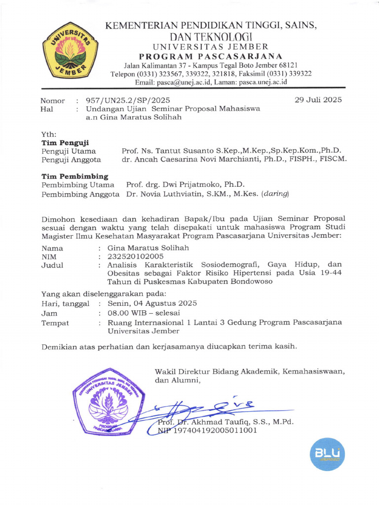 Undangan Ujian Seminar Proposal Kesehatan | PDF