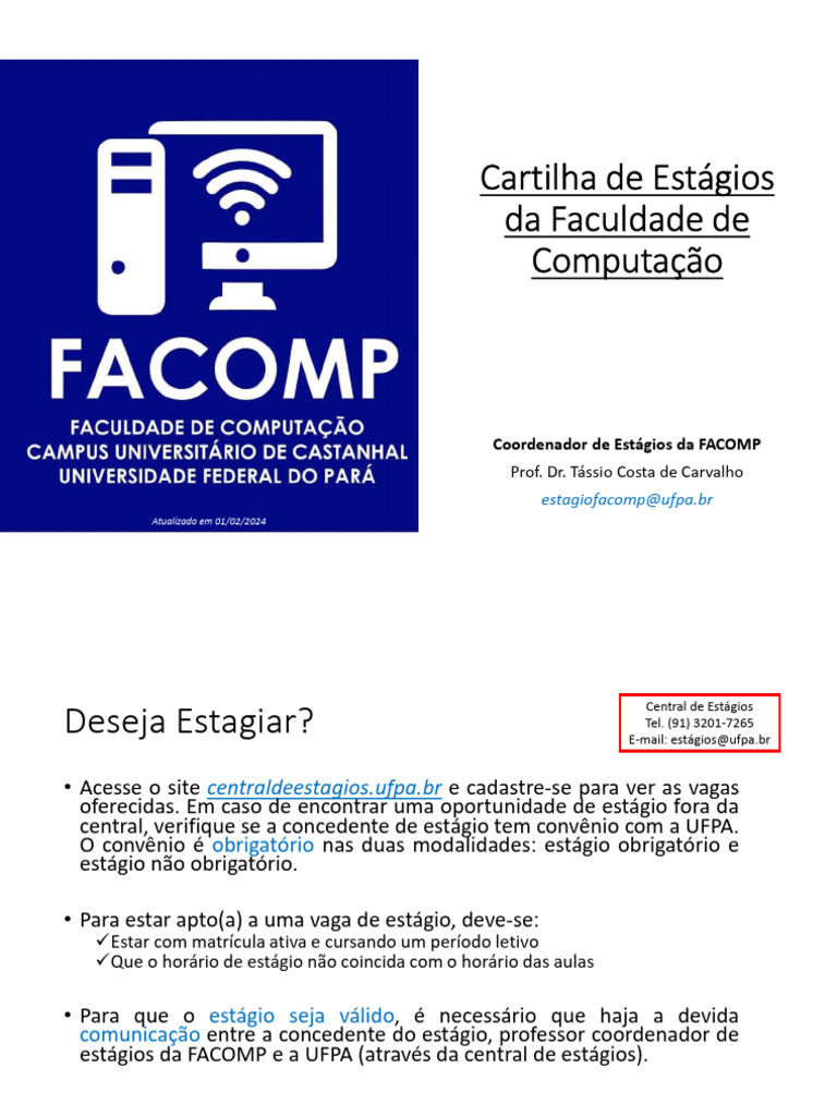 Cartilha+de+Estágio+da+FACOMP | PDF | Estágio | Procura de Emprego