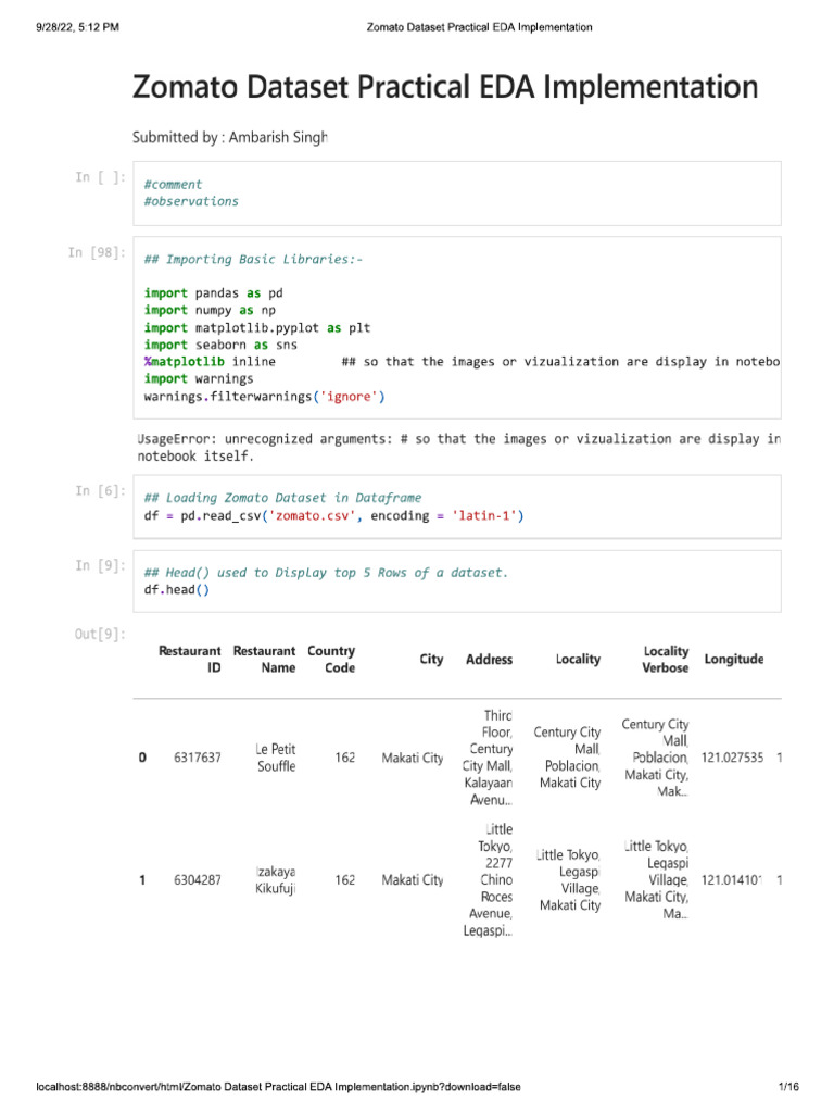 Zomato Dataset Practical _Implementation on EDA | PDF