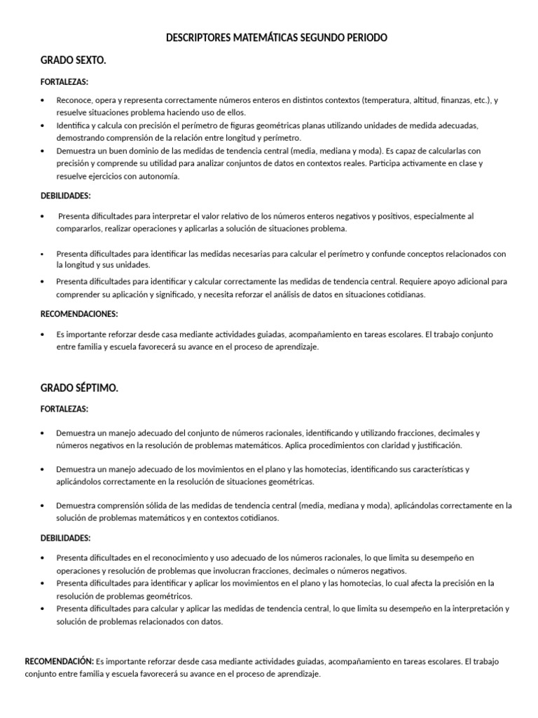 Descriptores Matemáticas Segundo Periodo | PDF | Probabilidad | Geometría