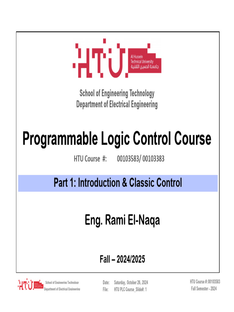 HTU PLC Course Part 1 Fall 2024-2025 | PDF | Electric Current | Direct Current
