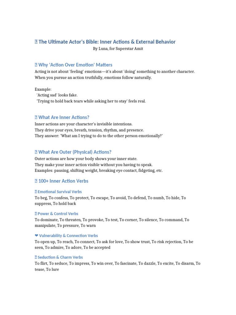 Inner Actions for Authentic Acting | PDF