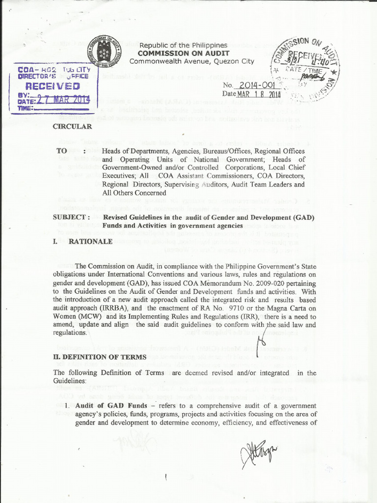 COA Circular 2014-001 (GAD) | PDF