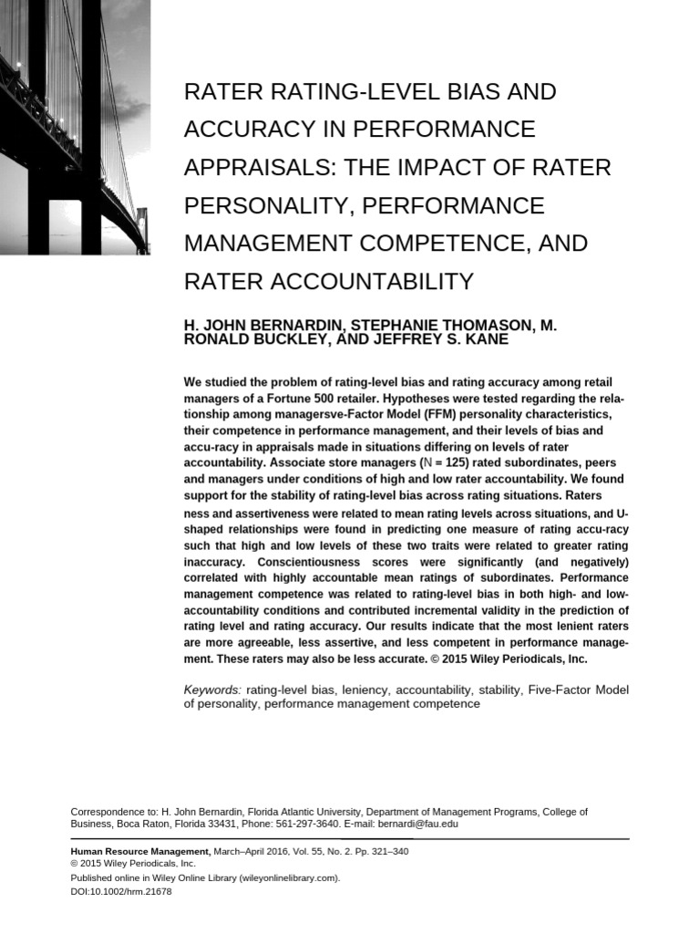 Rater Rating Level Bias and Accuracy in Performance Appraisal | PDF ...
