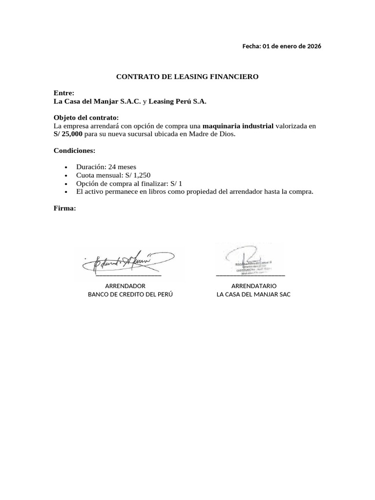 Contrato de Leasing Financiero 2026 | PDF
