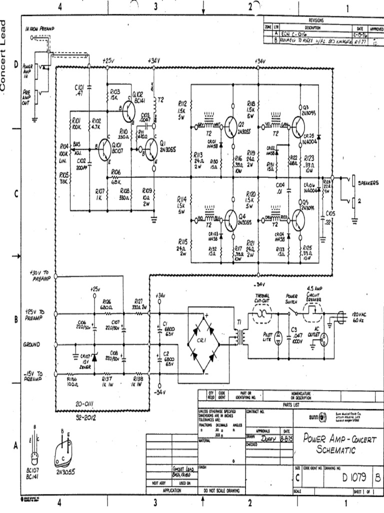 Sunn Concert Lead Power Amp Rev B Schematic | PDF