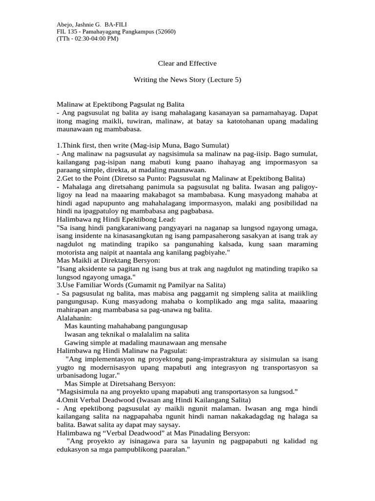 Fil 135 (Lecture 5) | PDF