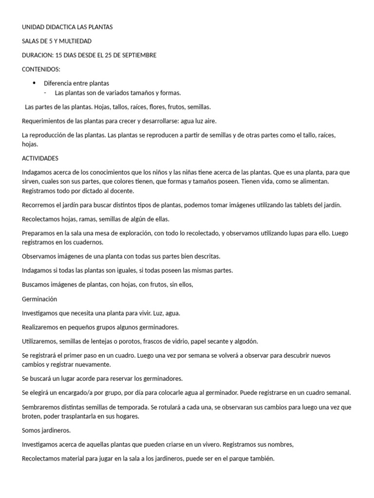 Unidad Didáctica sobre Plantas para Niños | PDF