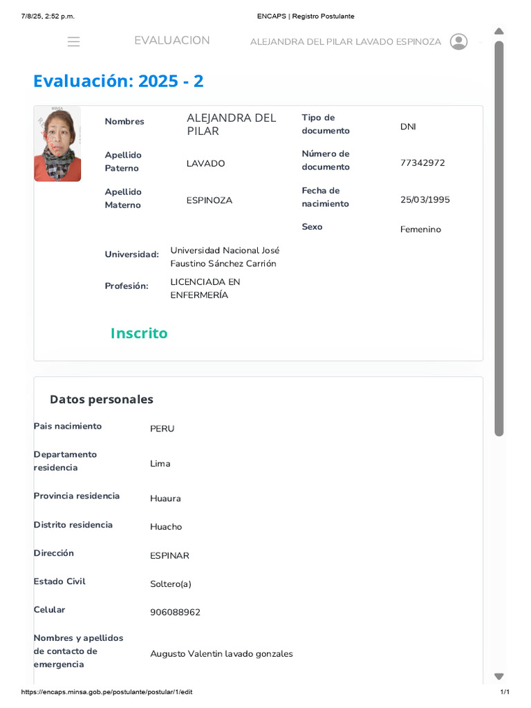 ENCAPS _ Registro Postulante-Alejandra | PDF