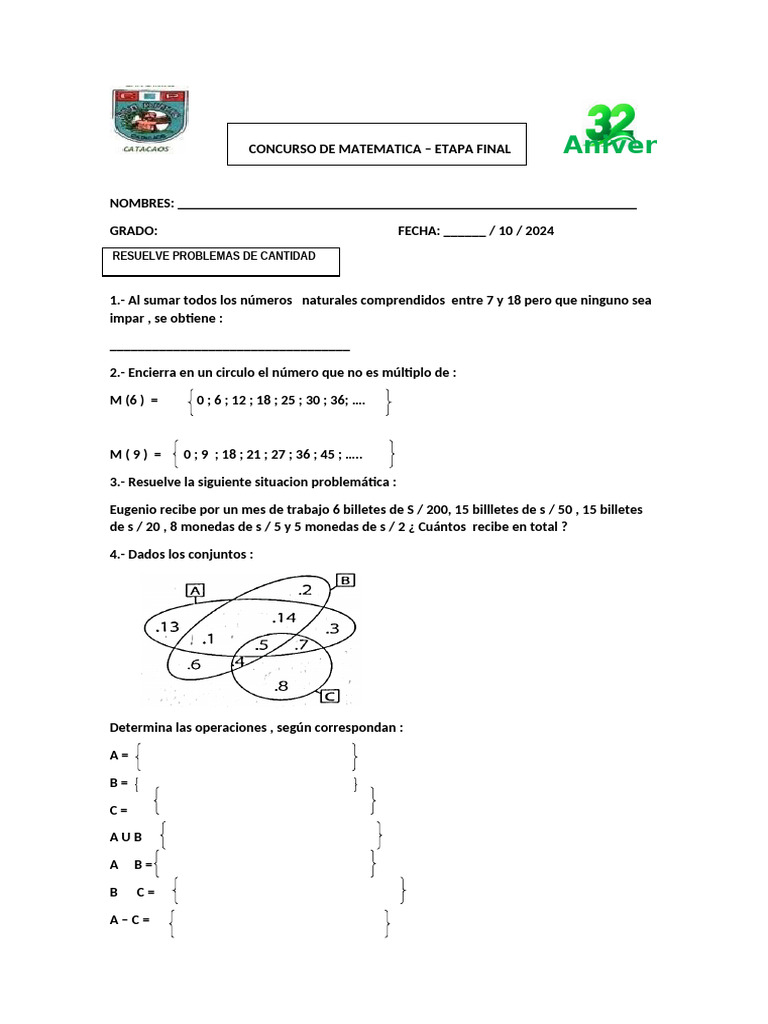 Concurso de Matematica - Tercero - 2024 | PDF | Matemáticas