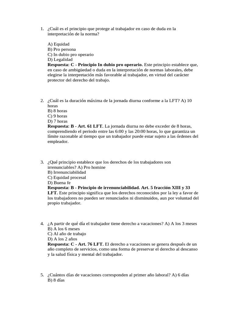 Quiz Derecho Laboral | PDF | Derecho laboral | Salario