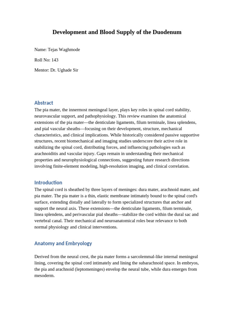 Development and Blood Supply of Duodenum TejasWaghmode | PDF | Central ...