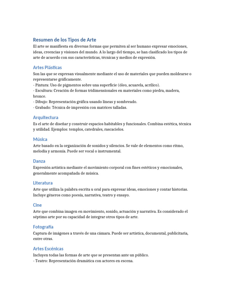 Resumen Tipos de Arte | PDF