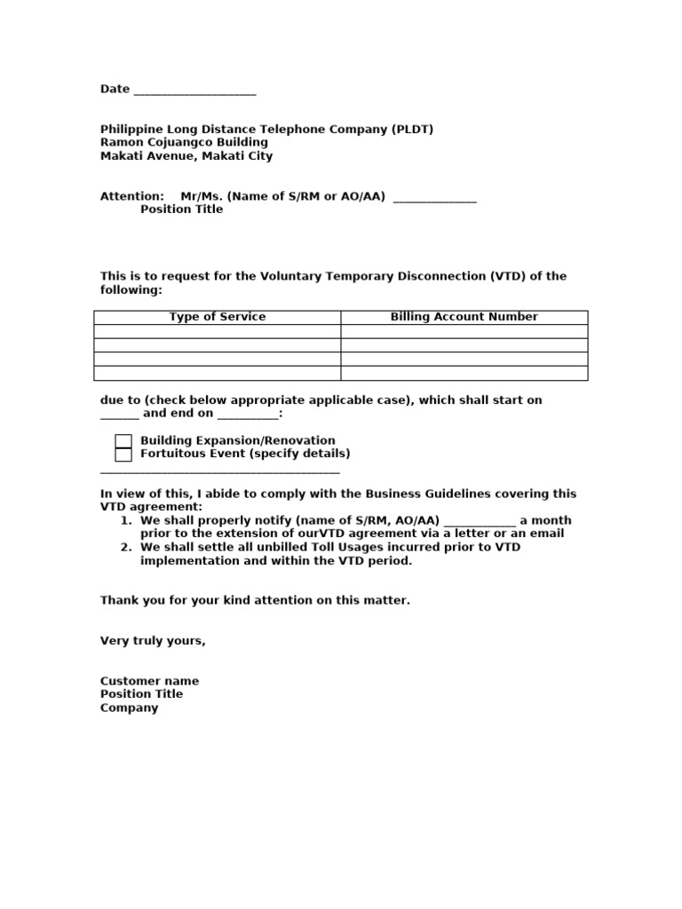 PLDT Billing Adjustment Request Letter | PDF