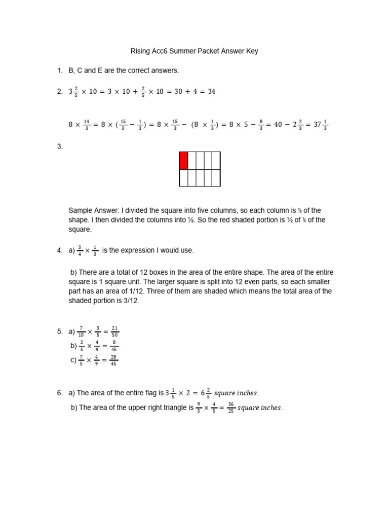Rising Acc6 Summer Packet Answer Key | PDF | Orange (Fruit) | Juice