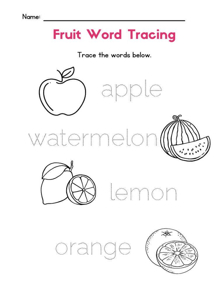 Colorful Illustrative Fruit Words Tracing Worksheet - 20250717 - 124927 ...