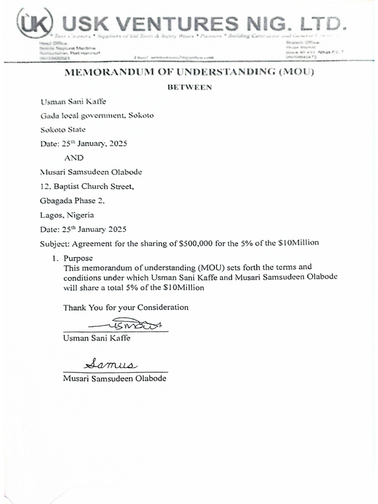 Memorandumofunderstanding (Mou) 01-25-2025 | PDF