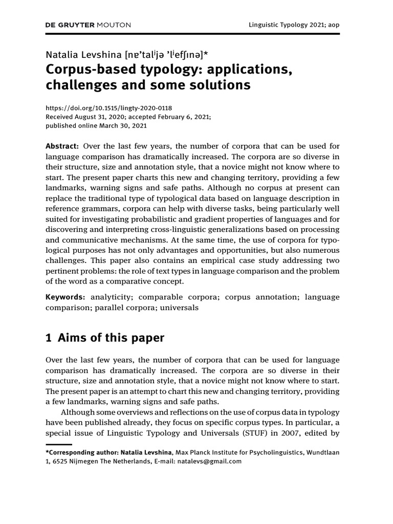 Levshina 2021 Corpus Based Typology | PDF | Linguistic Typology | Linguistics