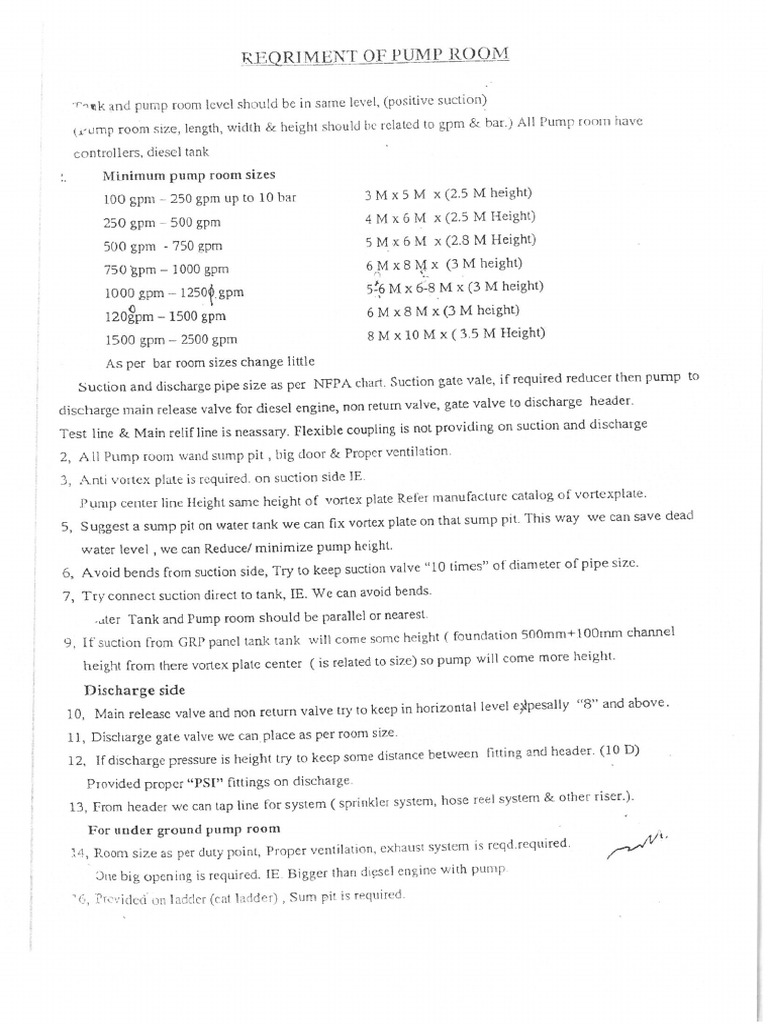 PUMP ROOM SIZE According To Pump Capacity | PDF
