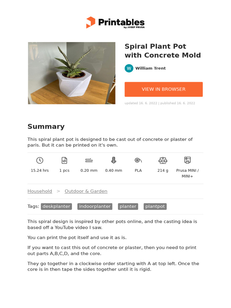 Spiral Plant Pot With Concrete Mold | PDF