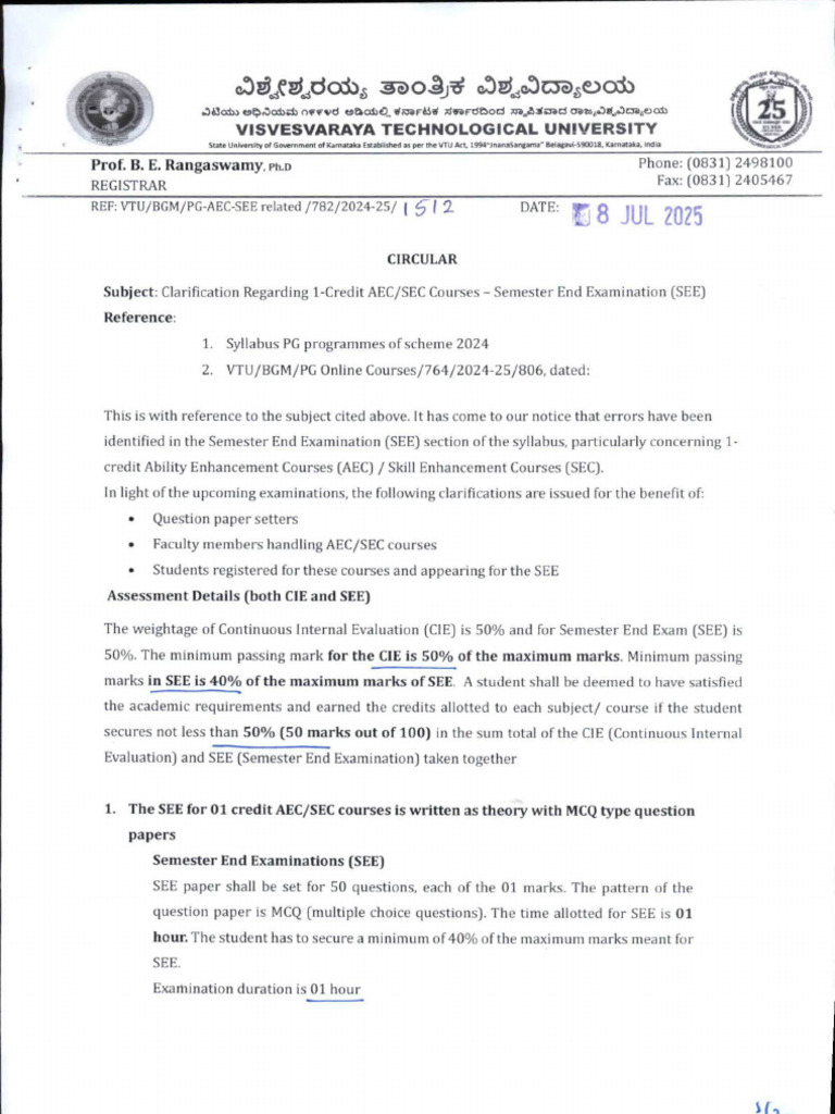 1512 AEC. 1 Credit Courses SEE Clarification | PDF