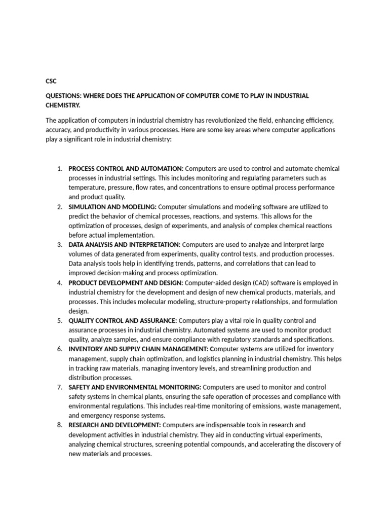 CSC Assignment | PDF | Automation | Chemistry