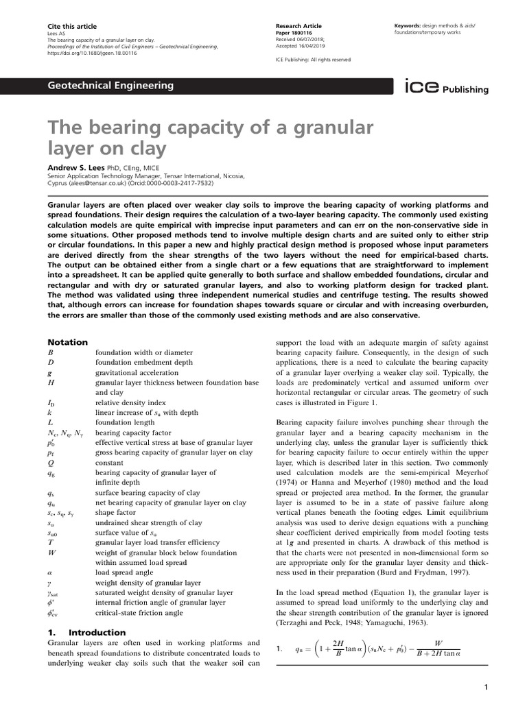 Granular Layer Bearing Capacity on Clay | PDF | Geotechnical Engineering