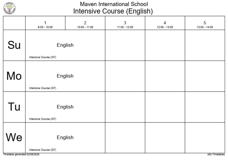 G7 Intensive English Course Timetable | PDF