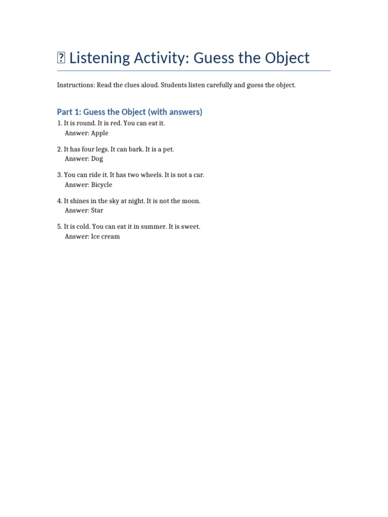 Night Sky Object Guessing Game | PDF