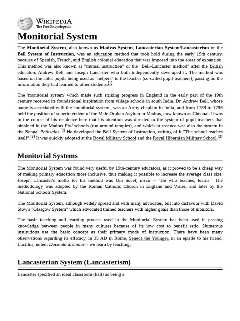 Monitorial System | PDF | Education Theory | Educational Organizations