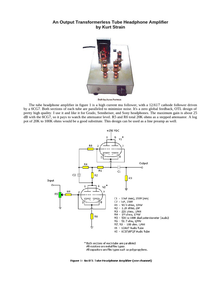 An Output Transformerless Tube Headphone Amplifier | PDF | Amplifier ...
